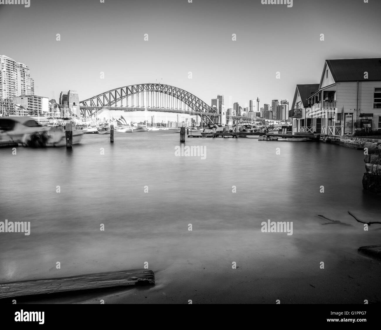 Sydney harbor with boat Black and White Stock Photos & Images - Alamy