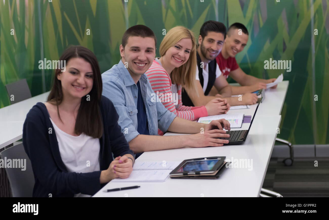 students group study together in school classroom and working together ...