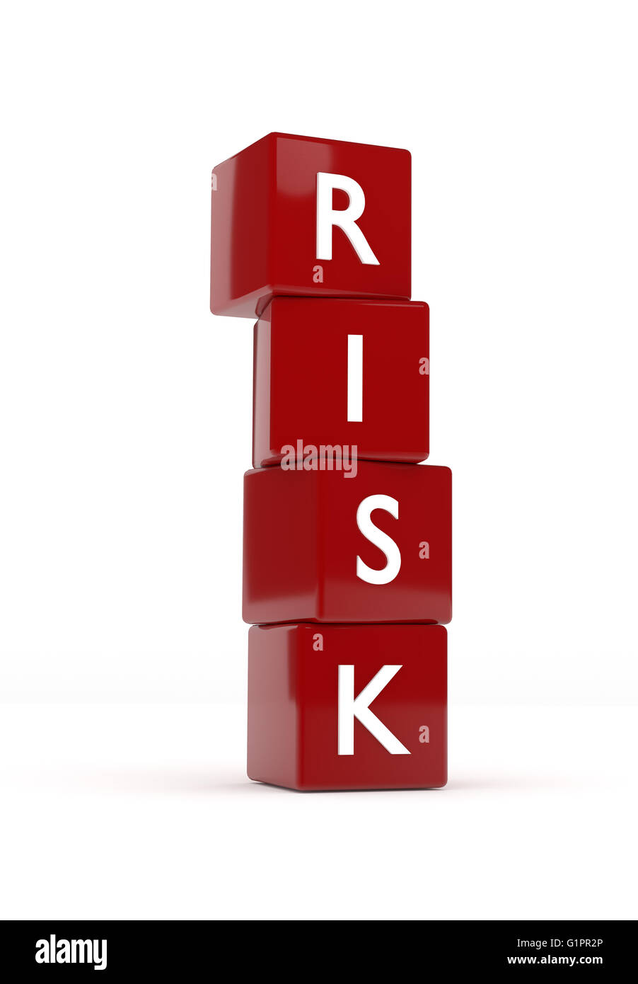 Four red cubes with the word Risk, 3d concept image on a white ...
