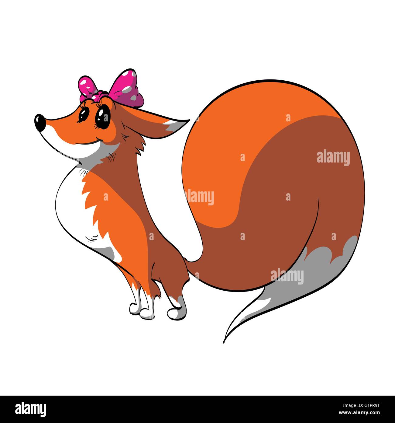 Vector illustration of a cartoon fox with a pink ribbon on its head ...