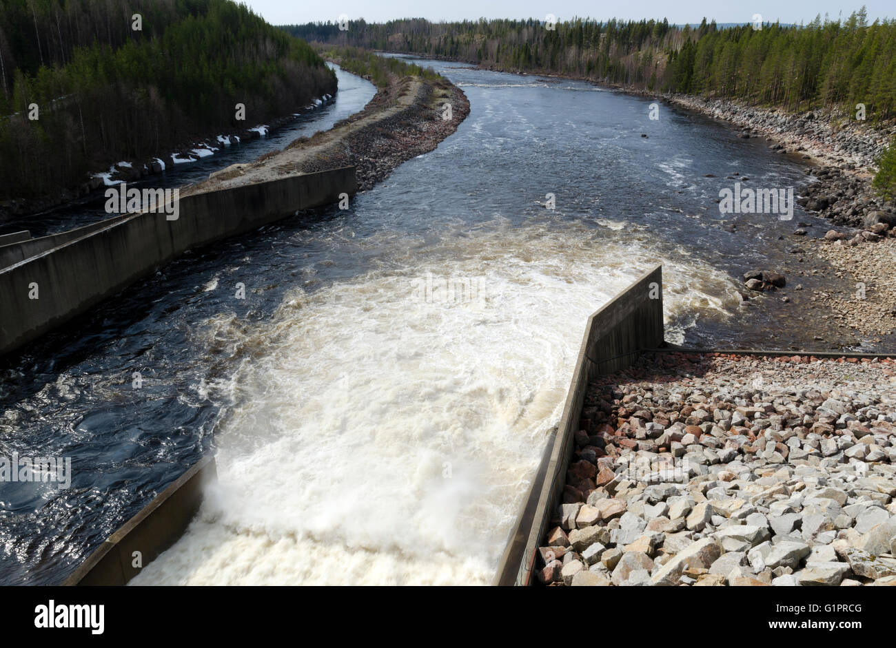 Water power plant outlet from a river in the North of Sweden Stock ...