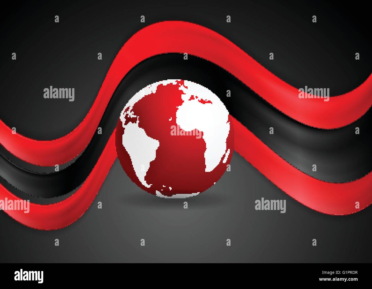 Graphic abstract design with red black waves and globe. Vector contrast ...