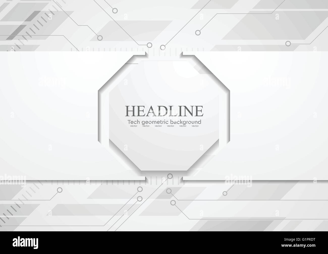 Tech grey abstract corporate background with circuit board and octagon ...