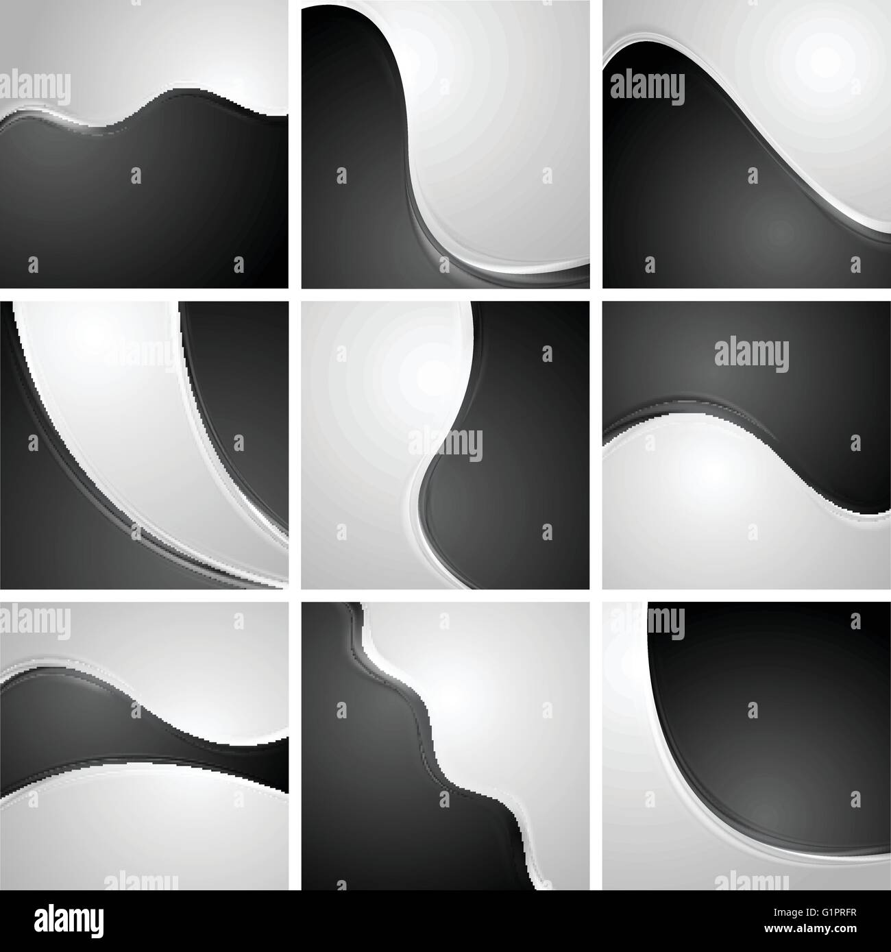 Set of black and white wavy backgrounds. Vector abstract wavy design ...