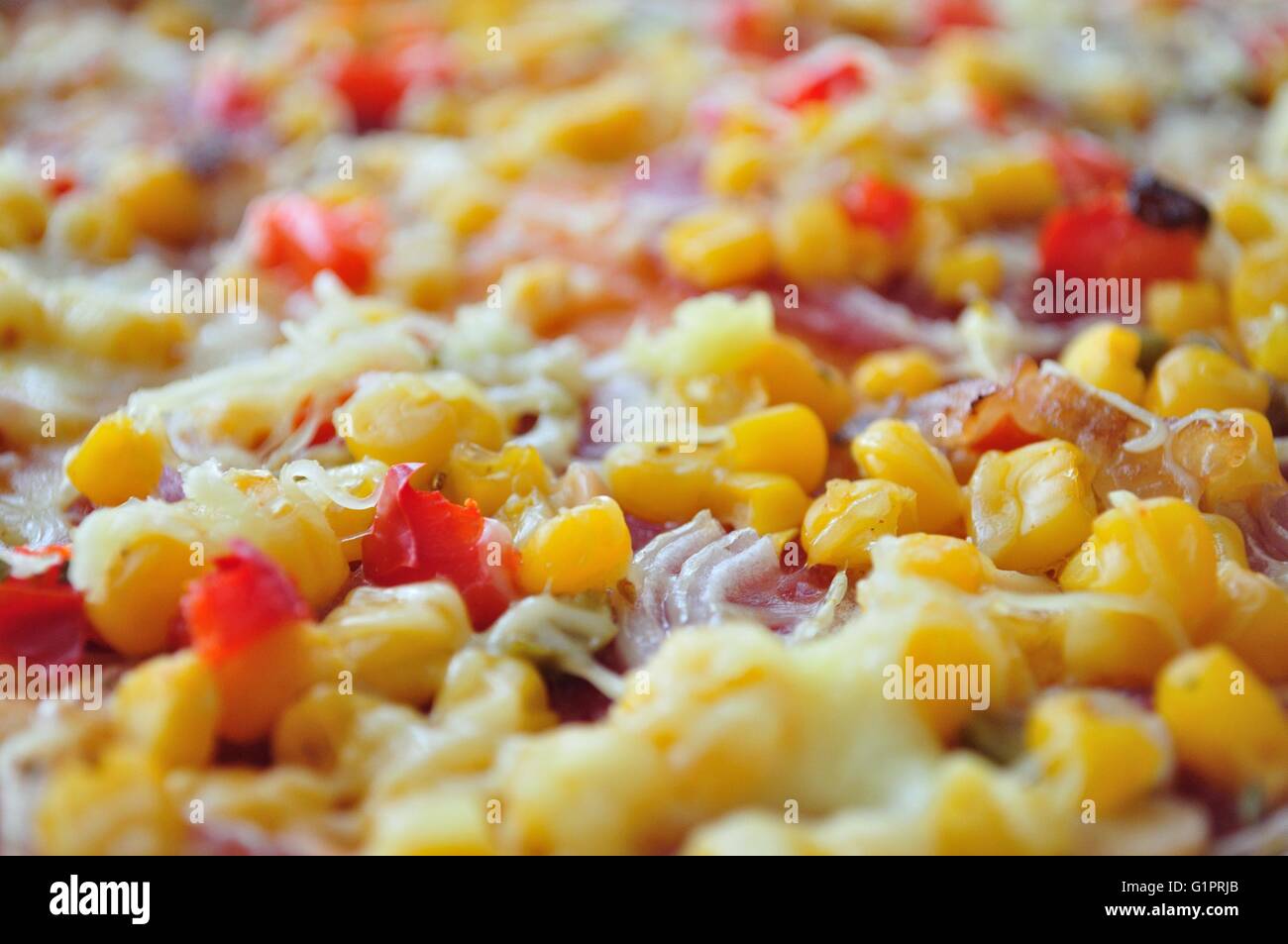 Detail view of delicious pizza with corn. Food background Stock Photo ...