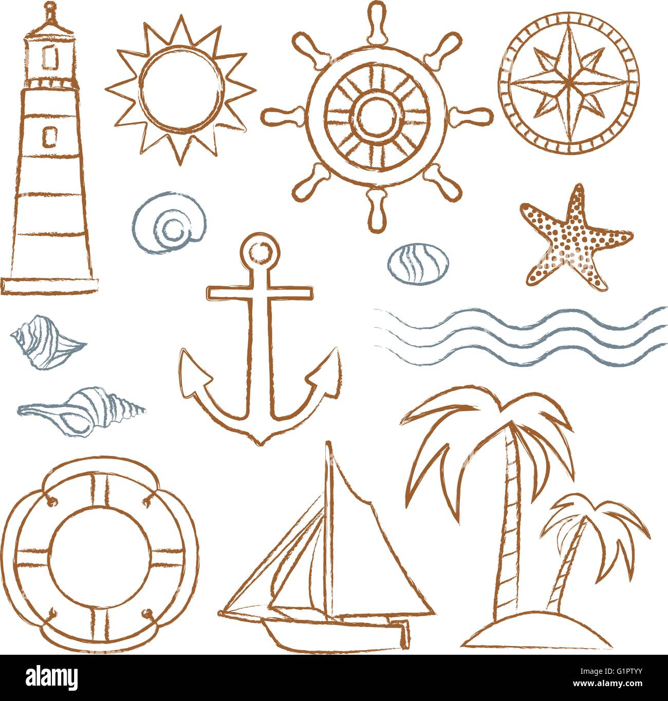 Hand drawn sea symbols set 2 Stock Vector Image & Art - Alamy