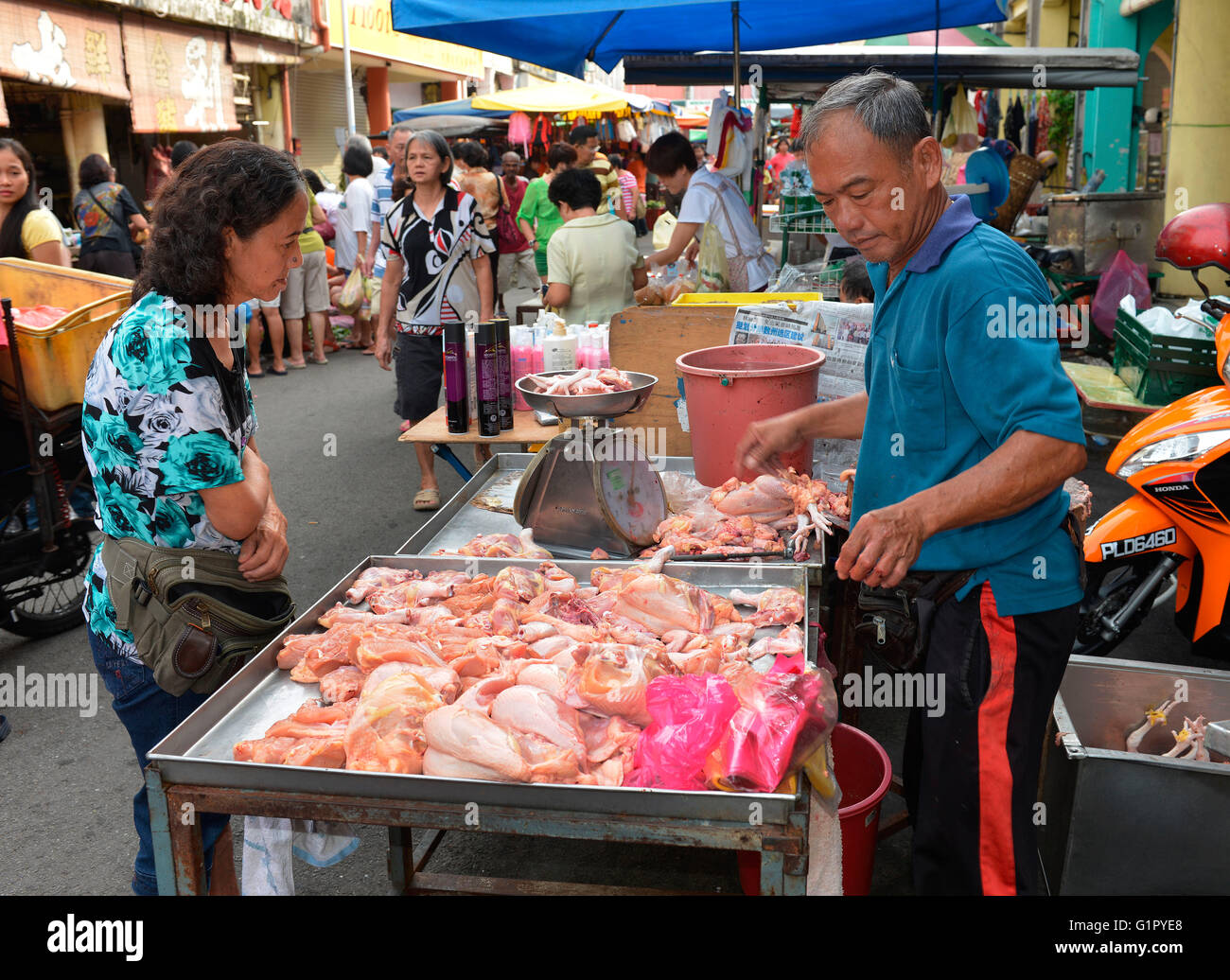 Food stall, Chicken meat, Chinatown, Georgetown, Penang, Malaysia Stock ...