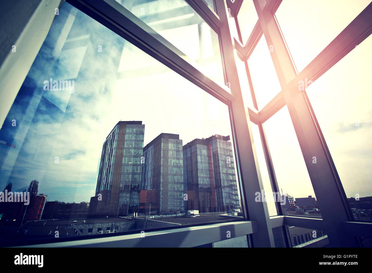 Modern business skyscrapers seen from the window. General view panorama ...