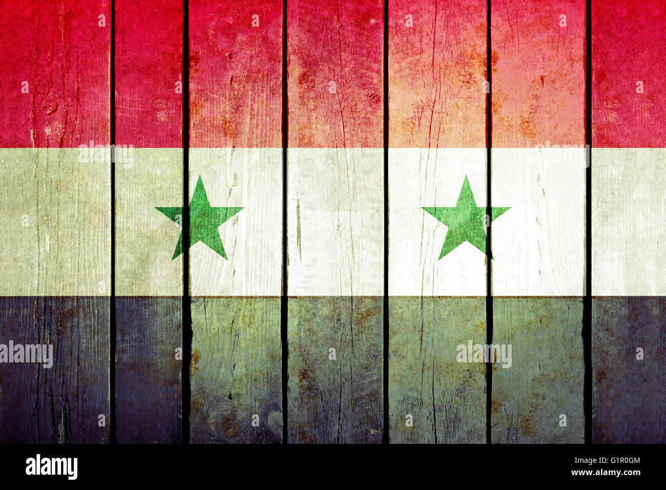 Syria wooden grunge flag. Syria flag painted on the old wooden planks ...
