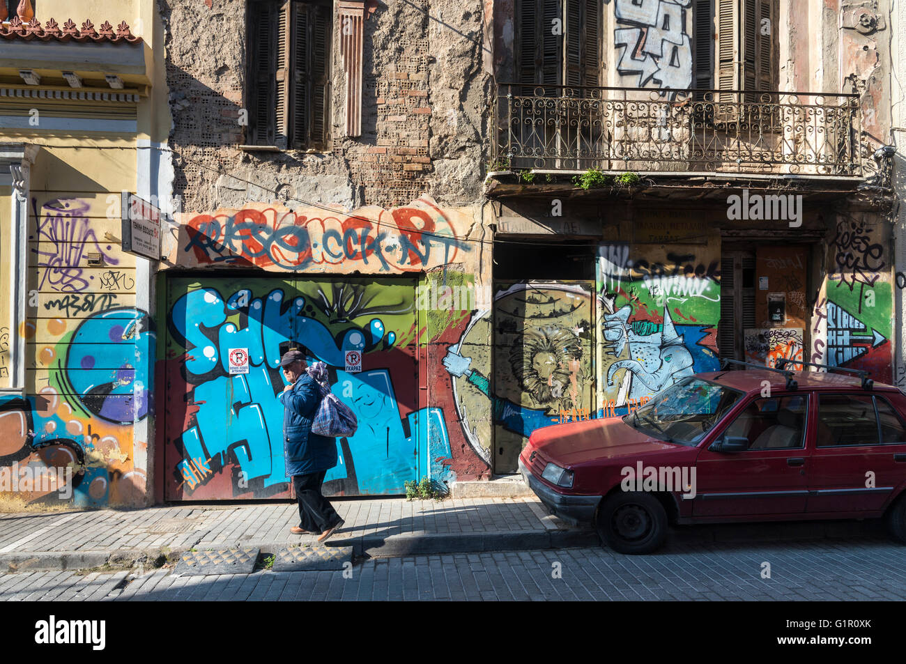 Graffiti covered walls the Psyrri district of Athens, Greece Stock ...