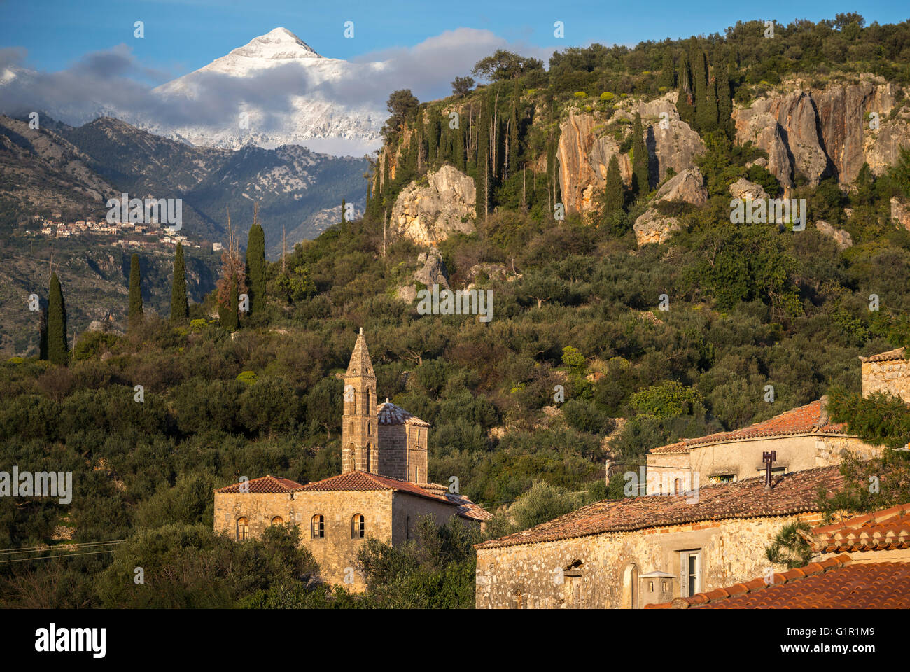 Profitis Ilias mountan, from Old Kardamyli and the church of Agios ...