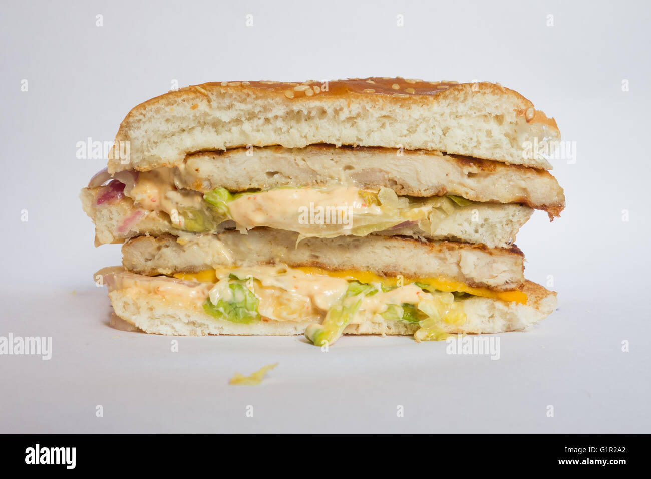 Chicken Maharaja Mac burger cross section Stock Photo - Alamy