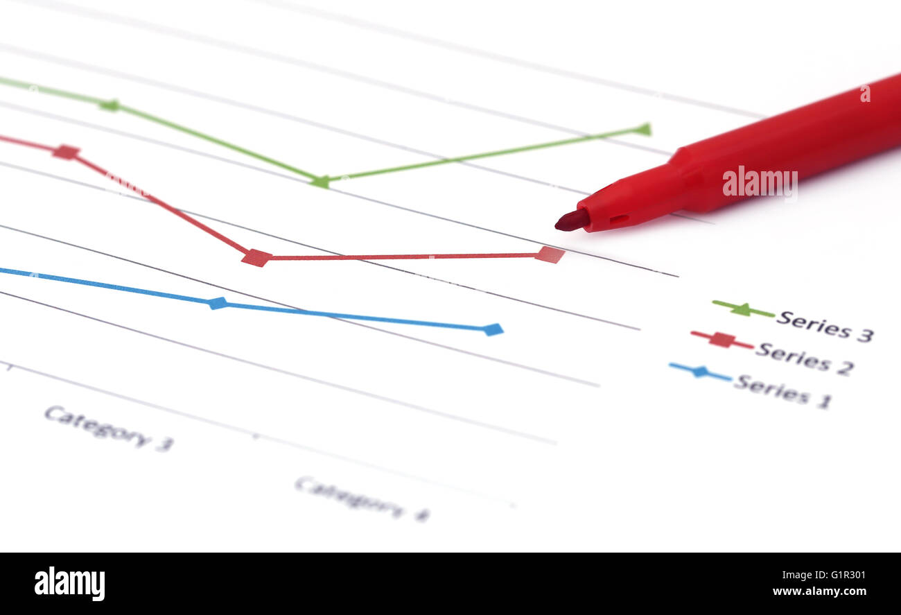 Graph with red sign pen over white background Stock Photo - Alamy