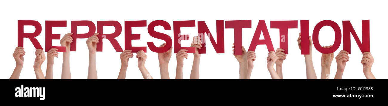 Many People Hands Holding Red Straight Word Representation Stock Photo ...