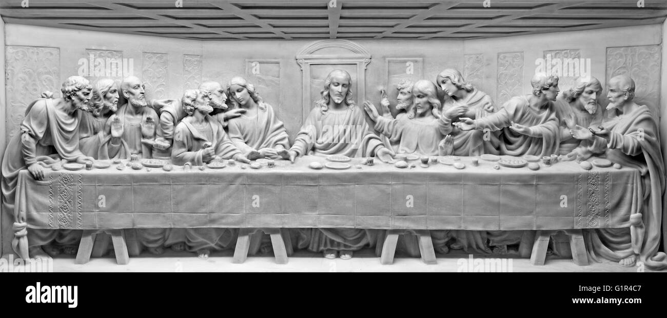 ROME, ITALY - MARCH 10, 2016: The Last Supper marble relief on the ...