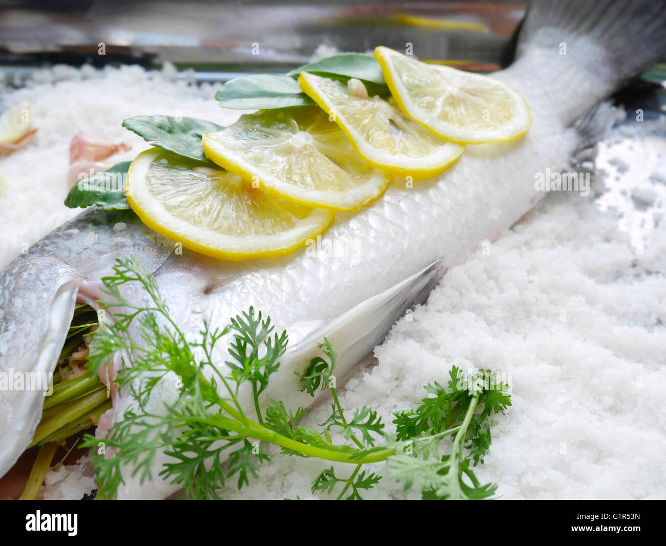 White snapper fresh for grill with herb and salt Stock Photo - Alamy