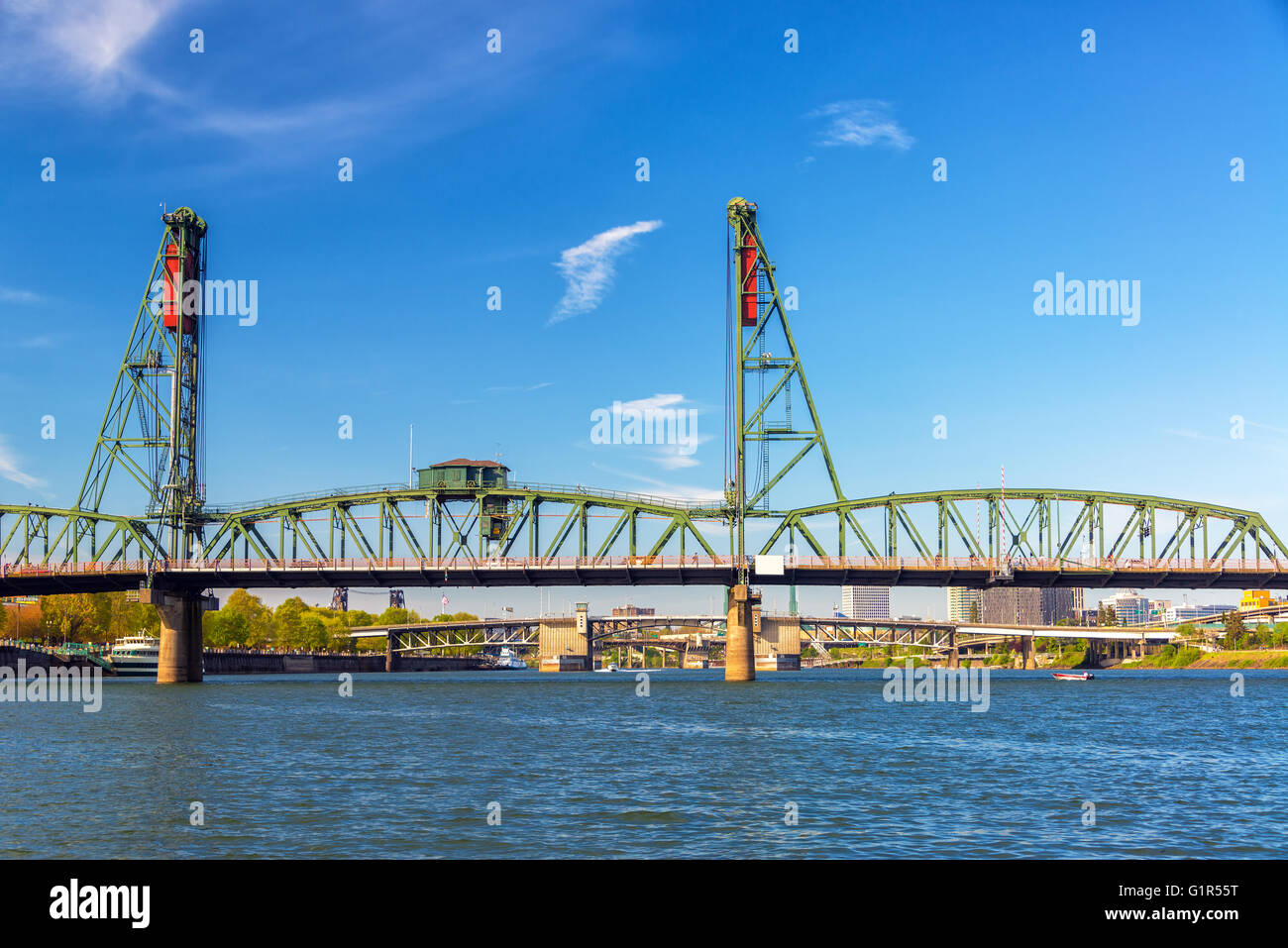 View of the Hawthorne Bridge in downtown Portland, Oregon Stock Photo ...