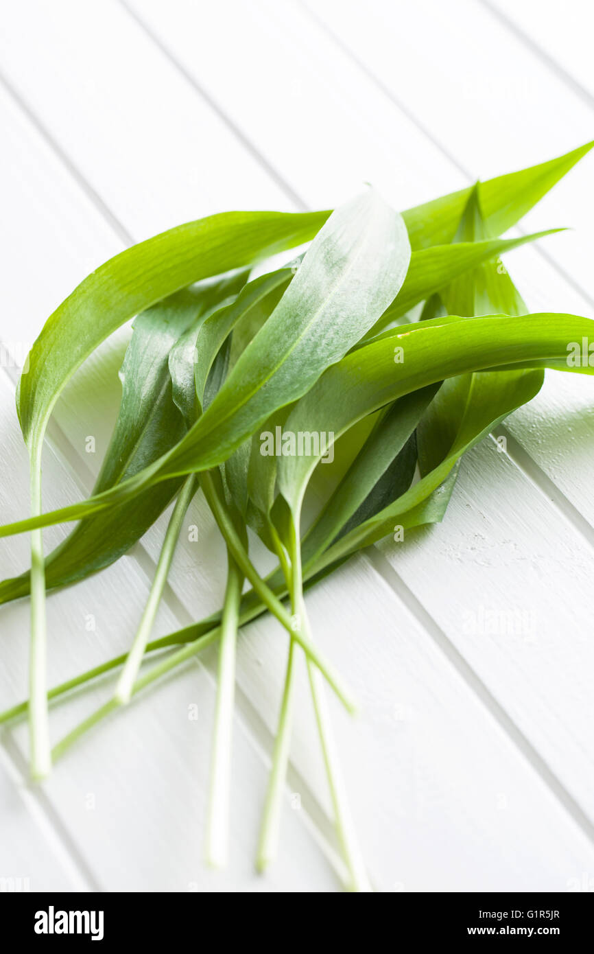 Fresh ramsons leaves. Wild garlic leaves. Healthy vegetable Stock Photo ...
