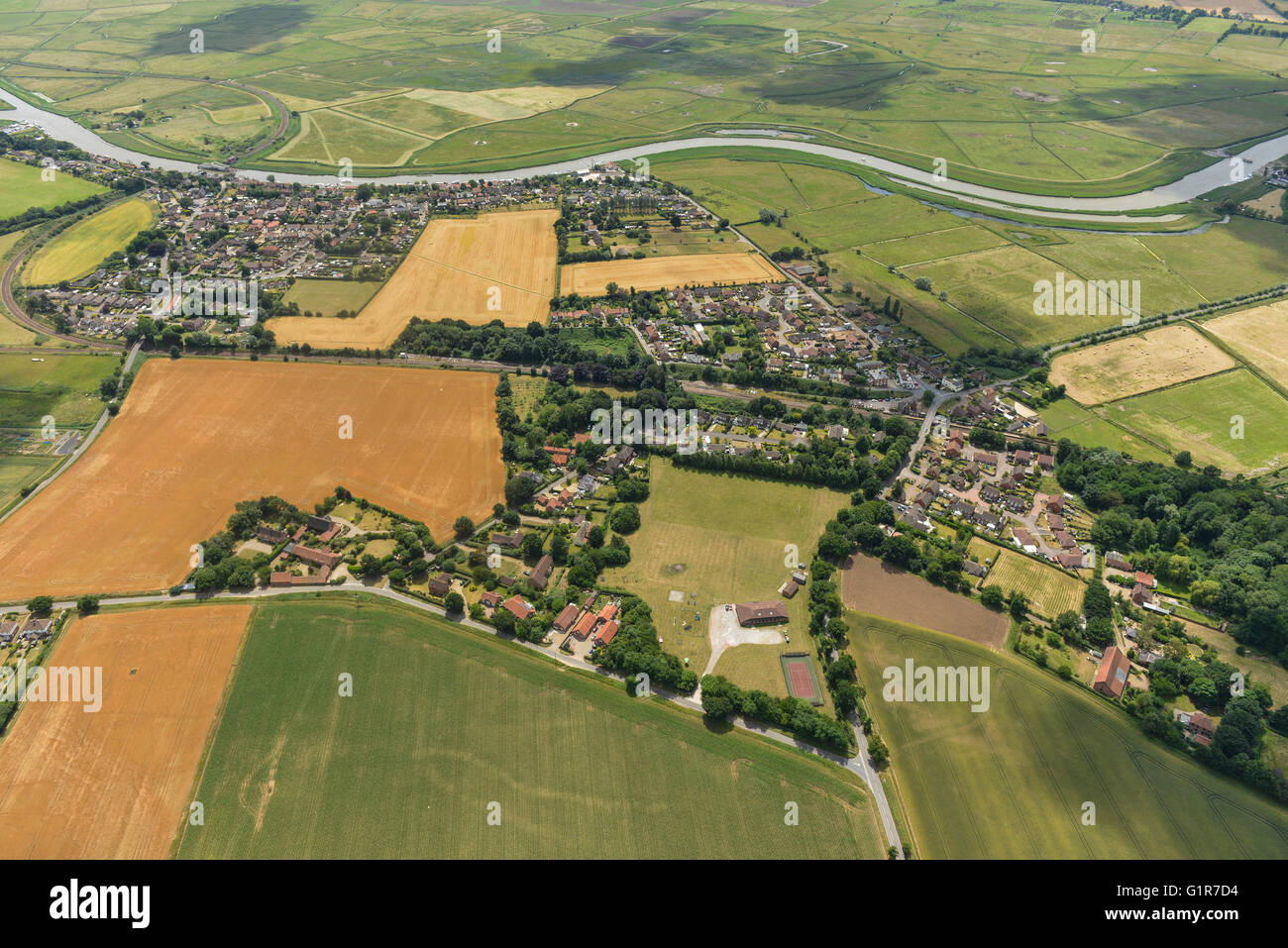 An aerial view of the village of Reedham and the surrounding ...