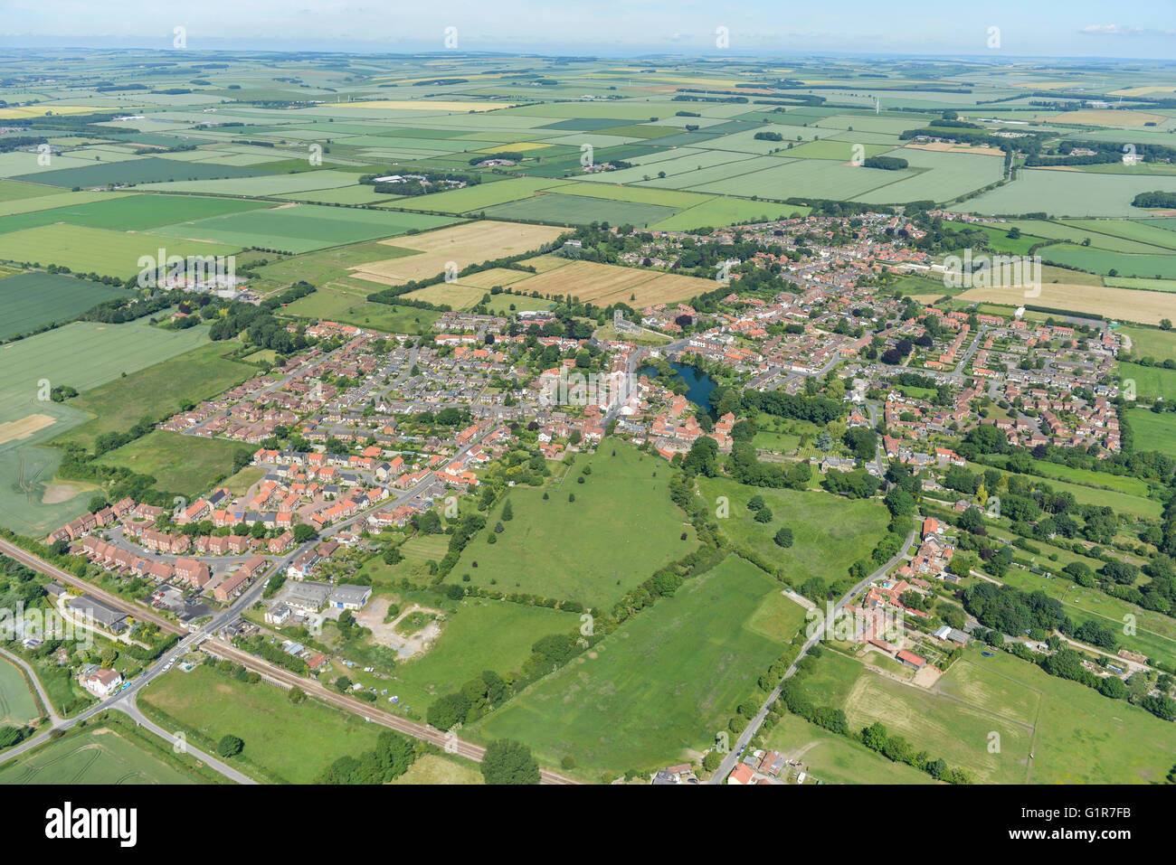 An aerial view of the East Yorkshire village of Nafferton and ...