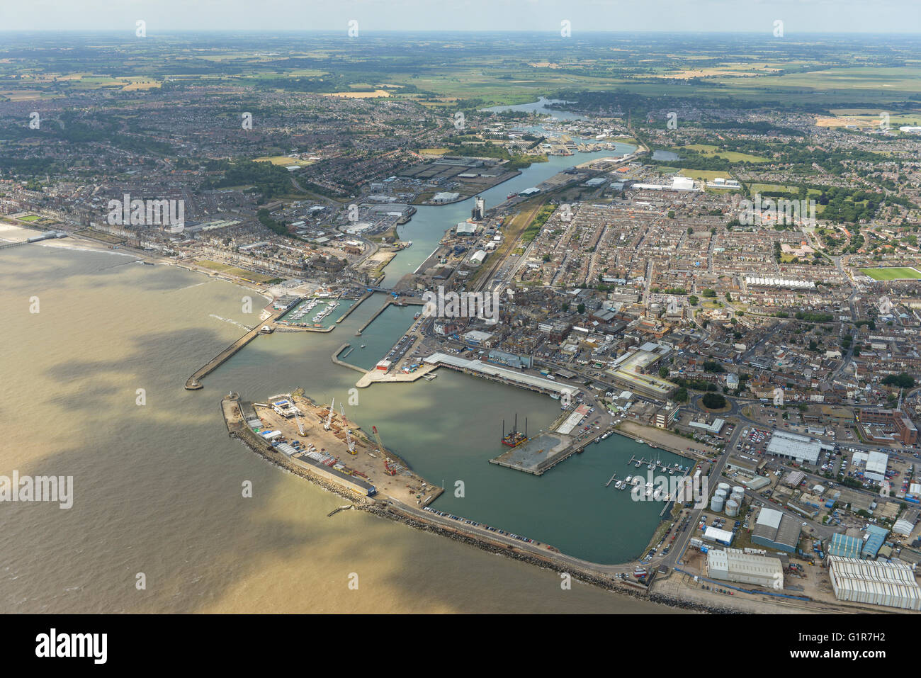 An aerial view of the docks and Roman Hill area of Lowestoft in Suffolk ...