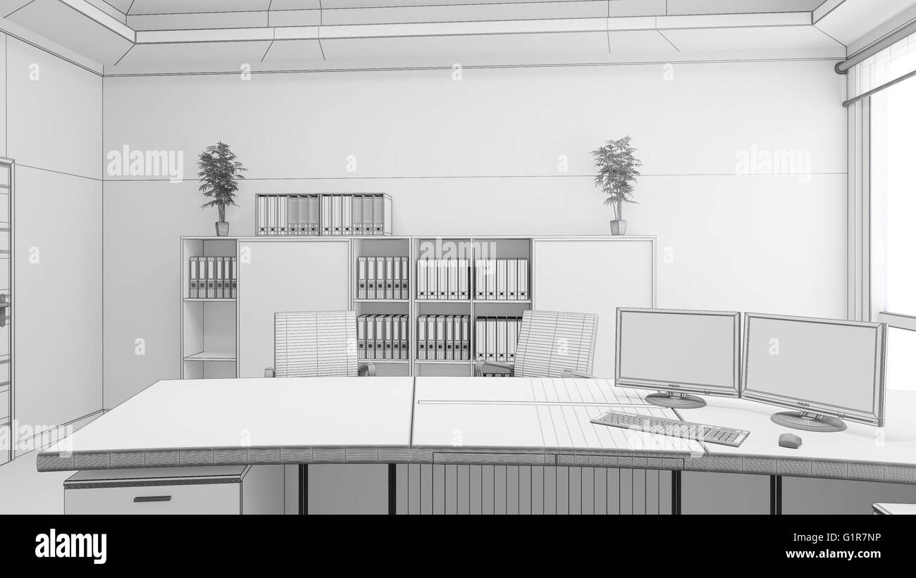 3D Interior rendering of an office Stock Photo - Alamy