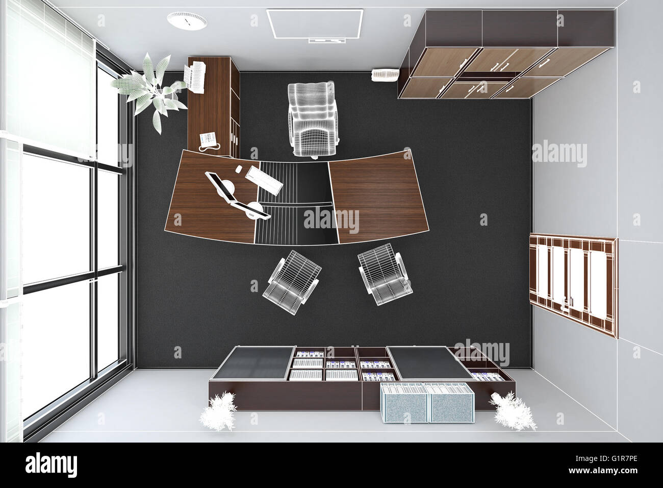 3D Interior rendering of an office Stock Photo - Alamy