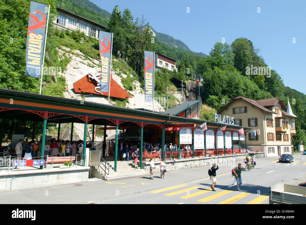 Alpnachstad, Switzerland - 14 July 2005: Valley station of the ...