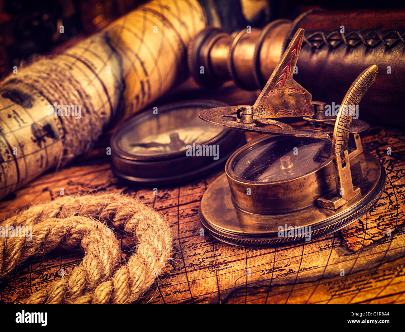 Old vintage compass on ancient map Stock Photo - Alamy