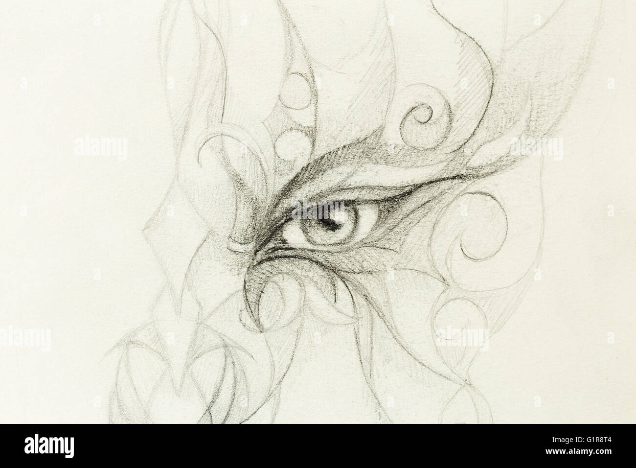 mystic eye with floral ornament. Drawing on paper, Color effect. Eye ...