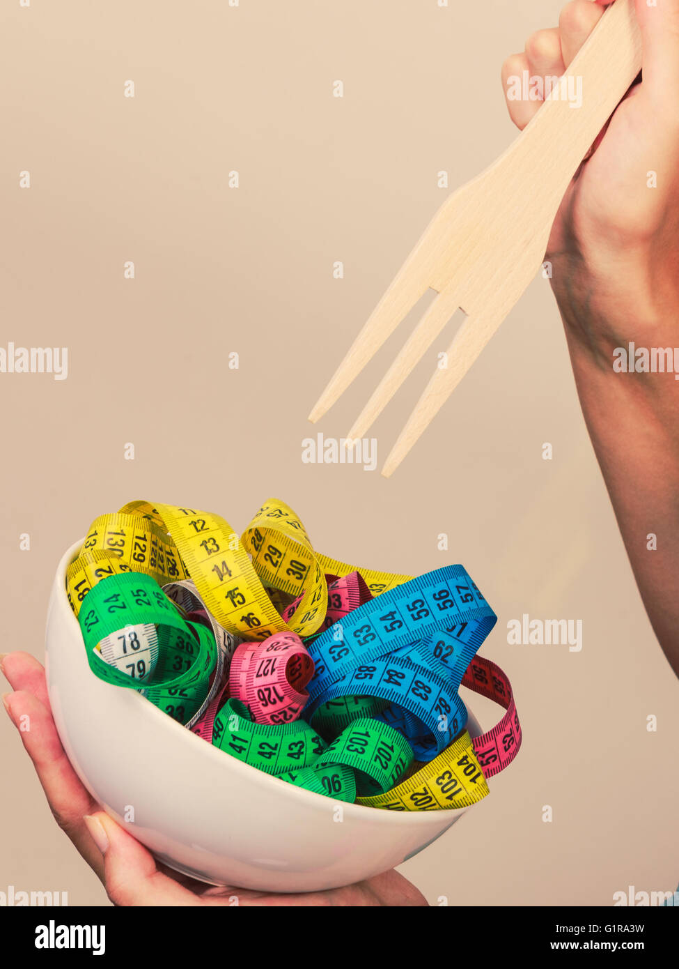 Diet, healthy eating, weight loss and slim body concept. Human hand ...