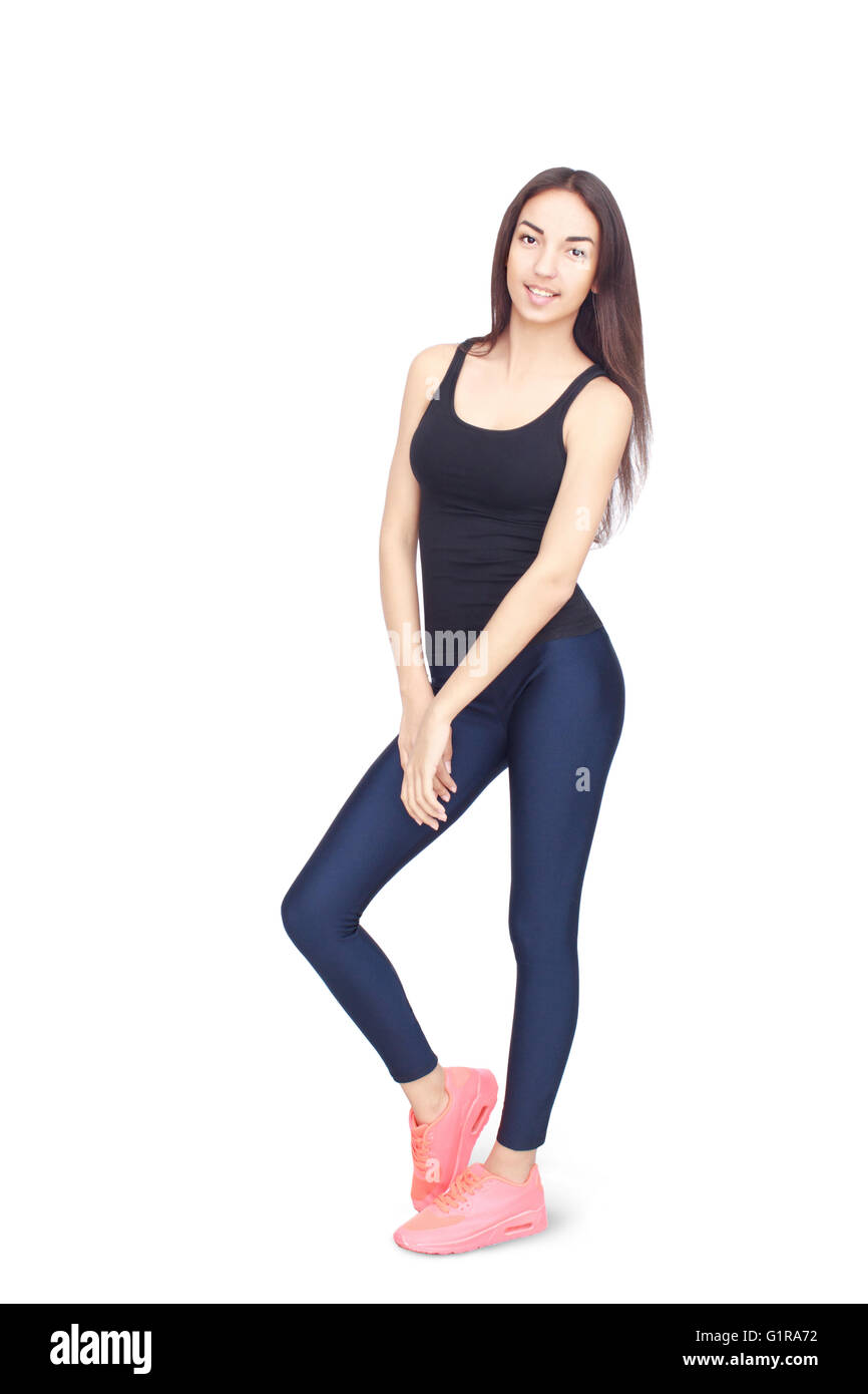 Portrait of smiling fitness young woman Stock Photo - Alamy