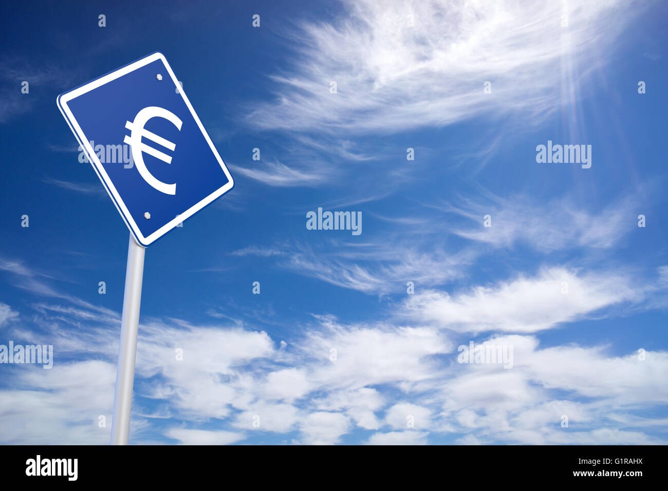 Blue Road Sign with Euro Sign Inside on Blue Sky Background Stock Photo ...