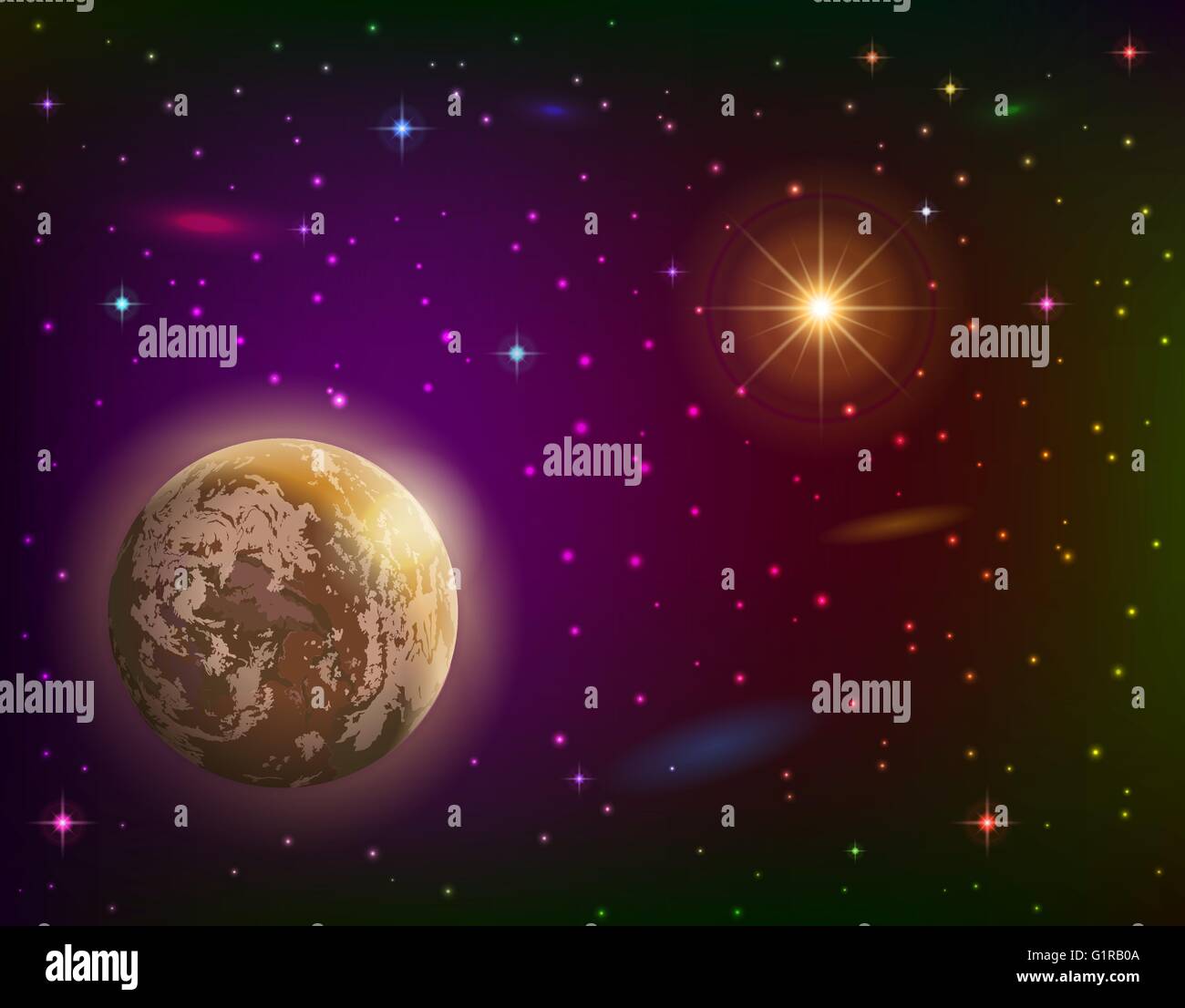 Space background with planet and sun Stock Vector Image & Art - Alamy
