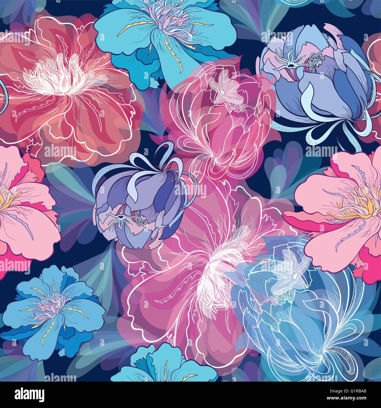 Seamless texture with creative sketch flower illustrations with ...