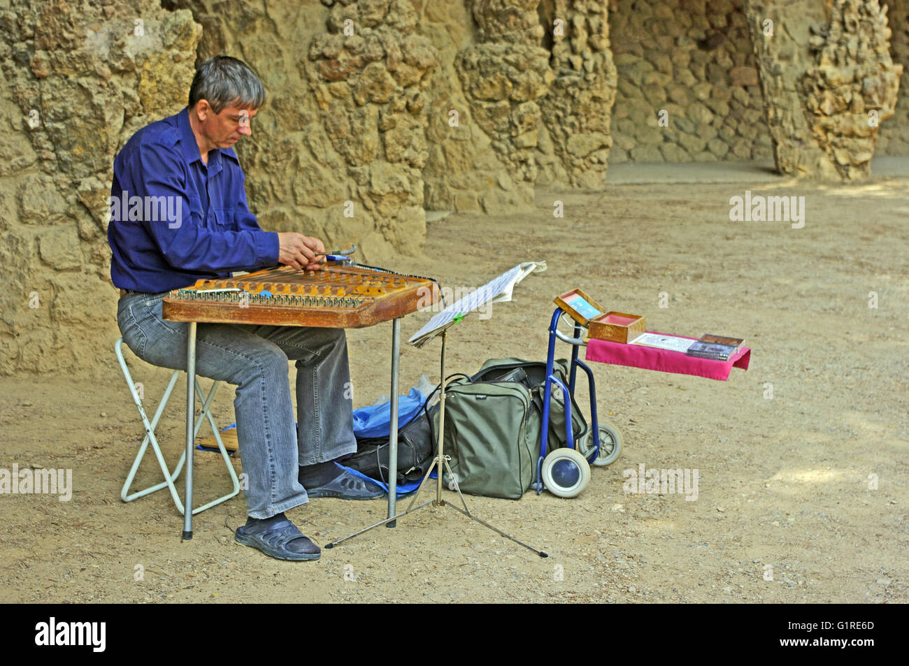 Busker Playing Instrument, Gaudi’s, Guell Park, Barcelona, Spain Stock ...