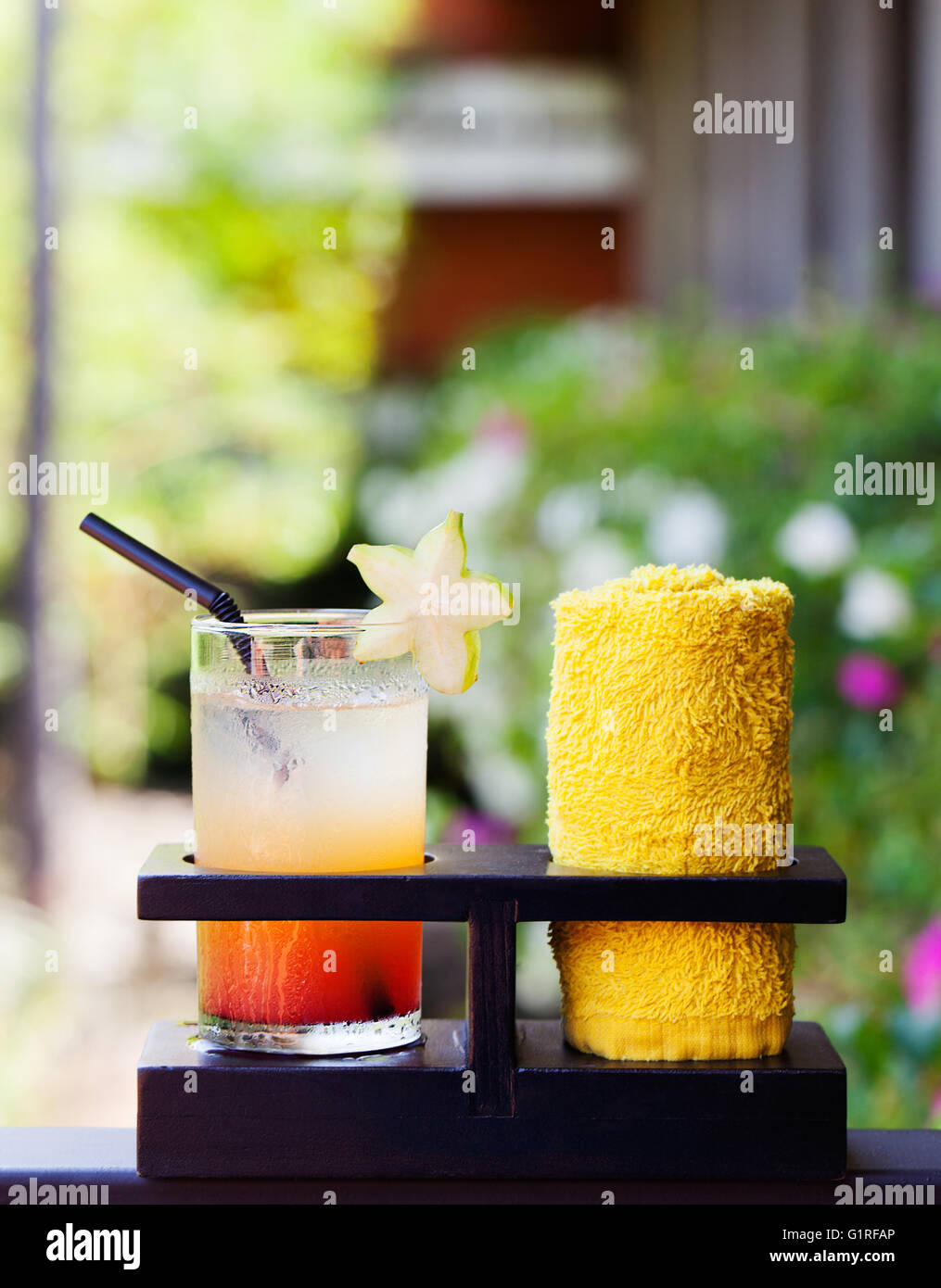 Tropical juice and cold towel, welcome drink in the hotel and spa ...