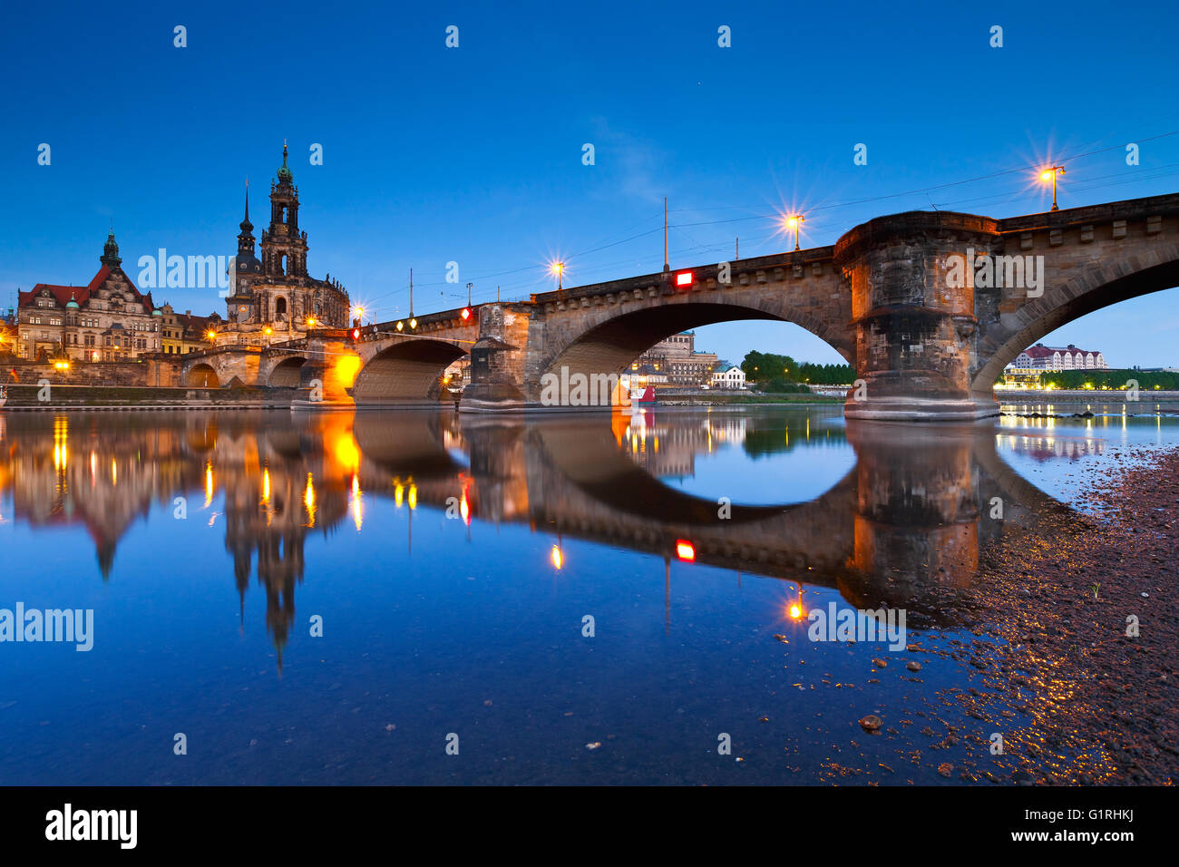 View of the old town of Dresden over river Elbe, Germany Stock Photo ...