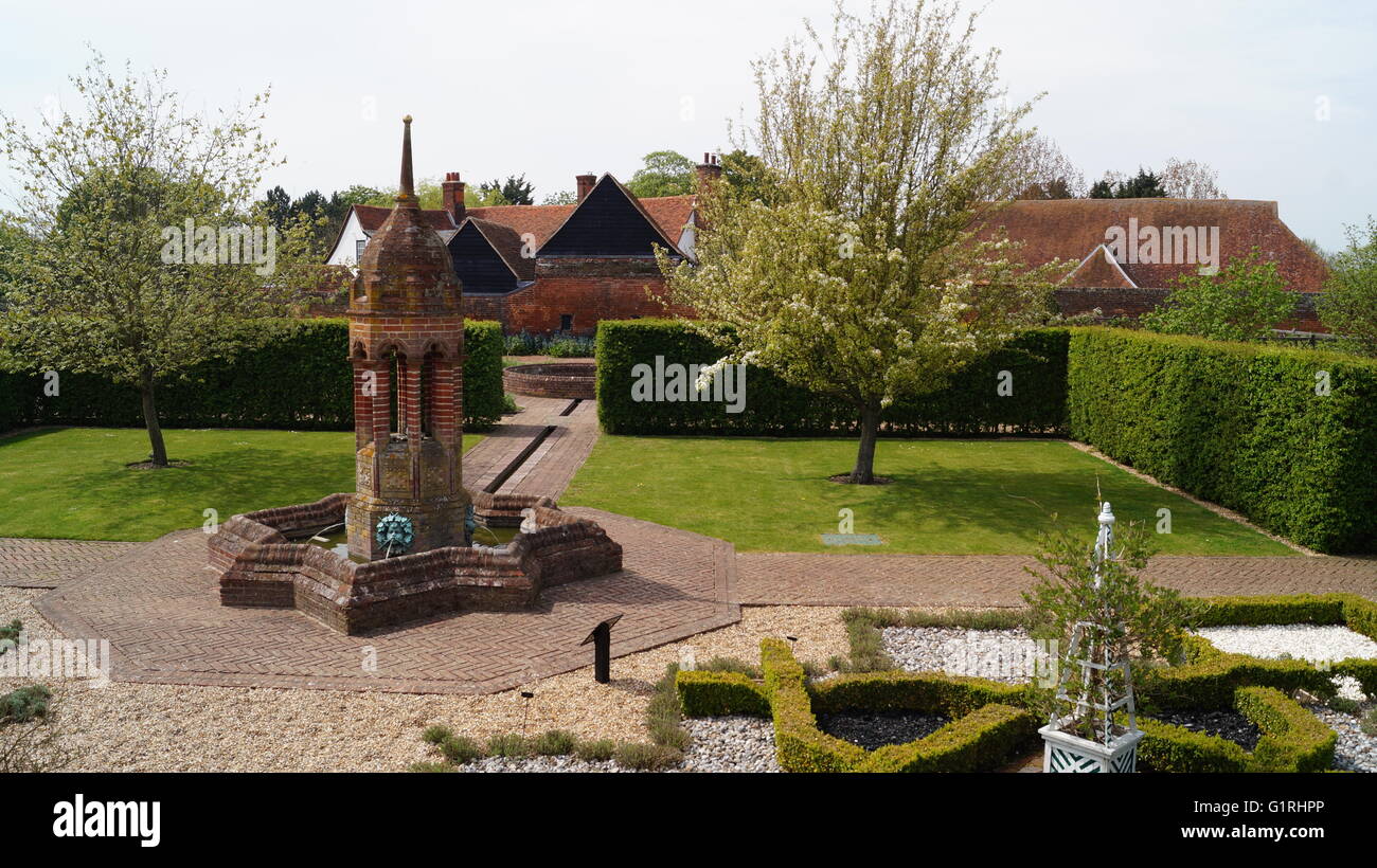 The centre fountain at the Walled Garden, Cressing Temple, Essex UK ...