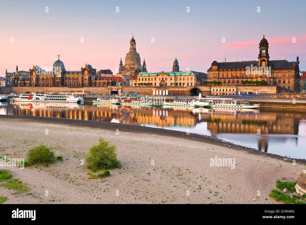 View of the old town of Dresden over river Elbe, Germany Stock Photo ...