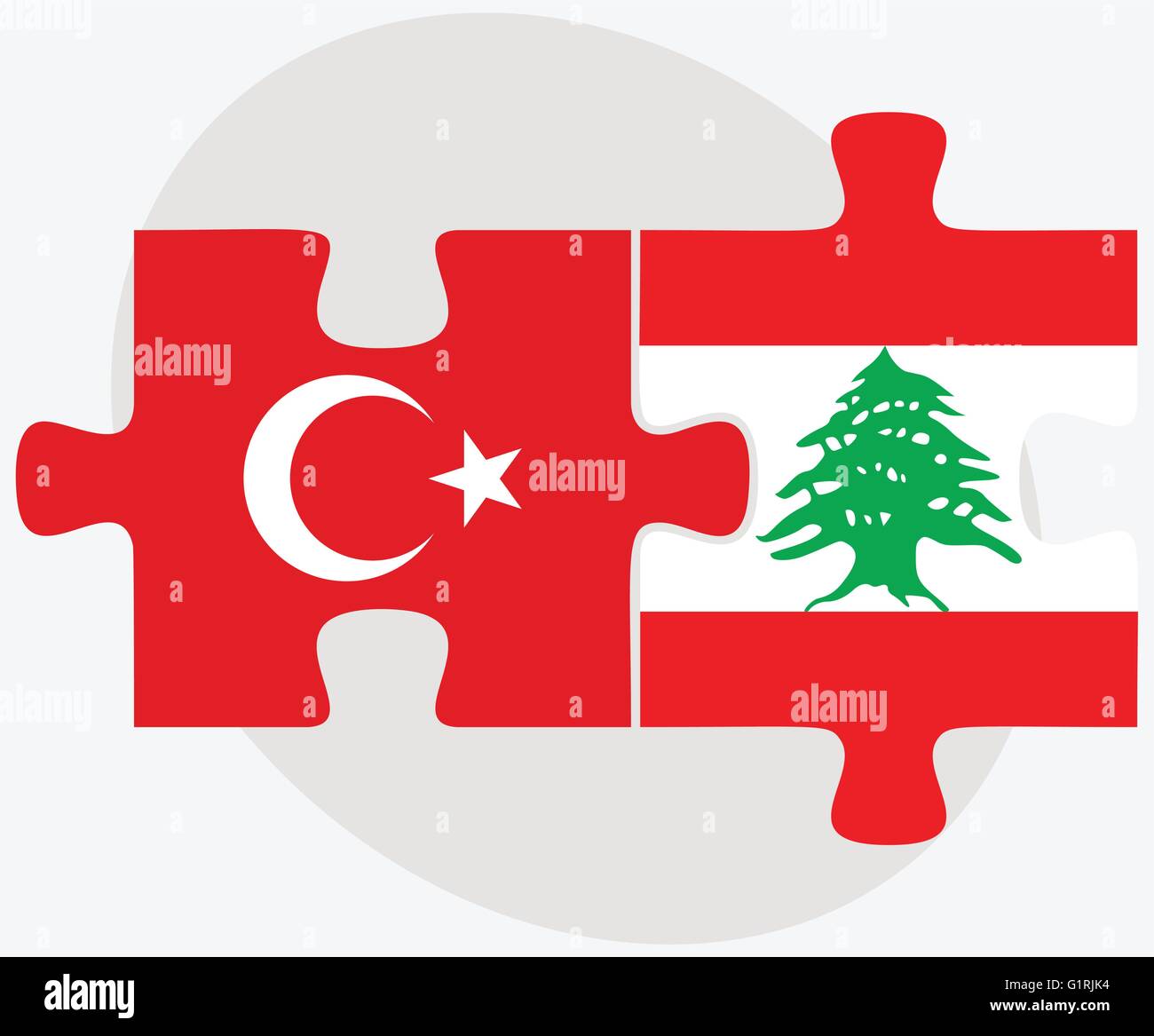 Turkey and Lebanon Flags in puzzle isolated on white background Stock ...