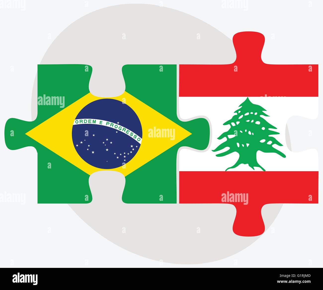 Brazil and Lebanon Flags in puzzle isolated on white background Stock ...