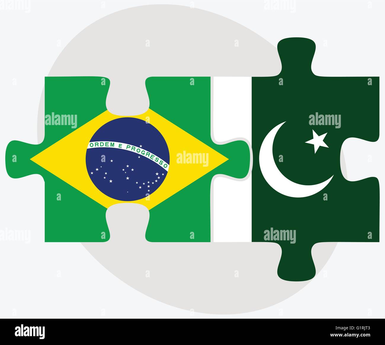 Brazil and Pakistan Flags in puzzle isolated on white background Stock ...