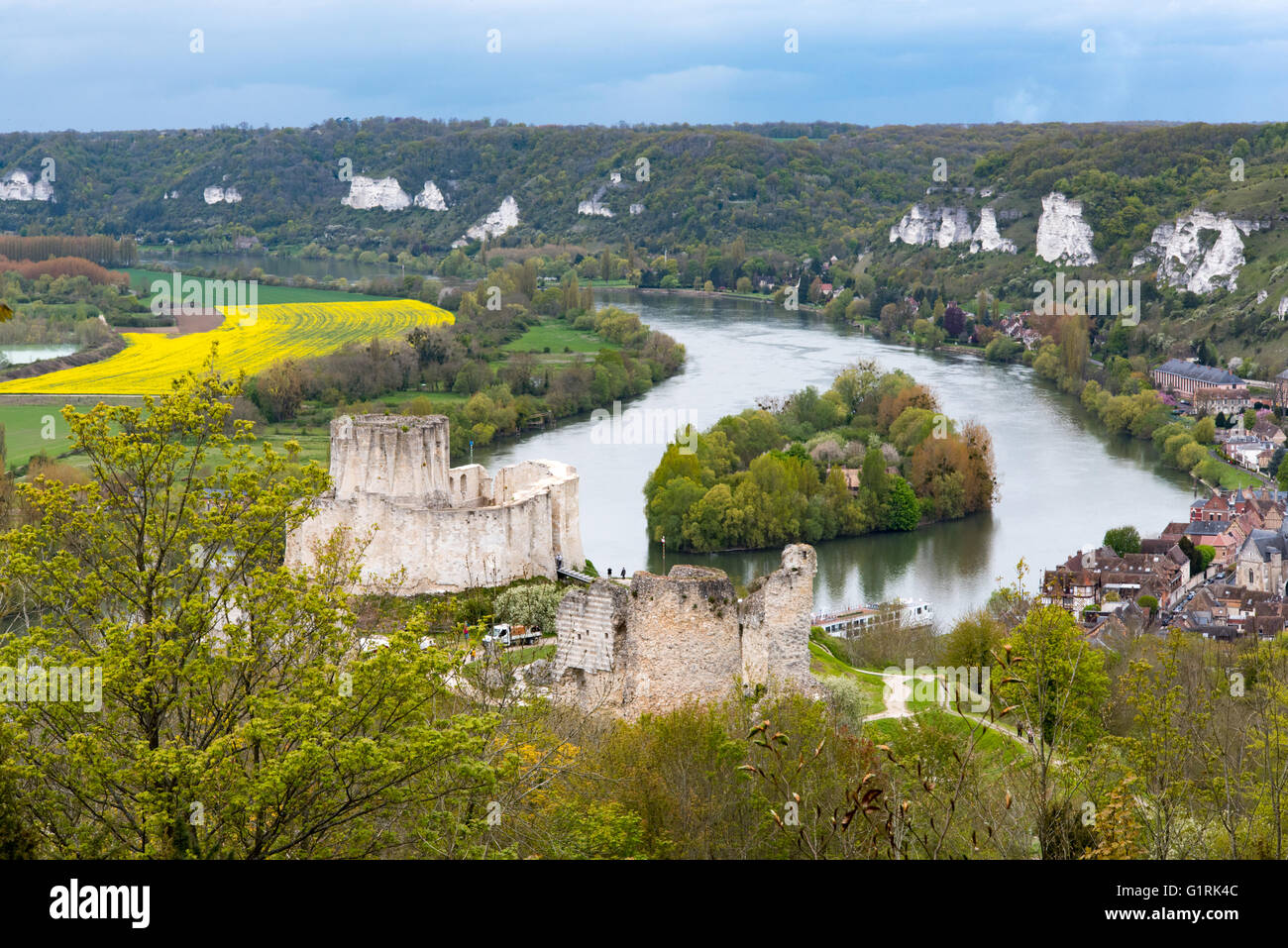 Chateau Gaillard castle, built by Richard the Lionheart, above Seine, Les Andelys, Normandy ...