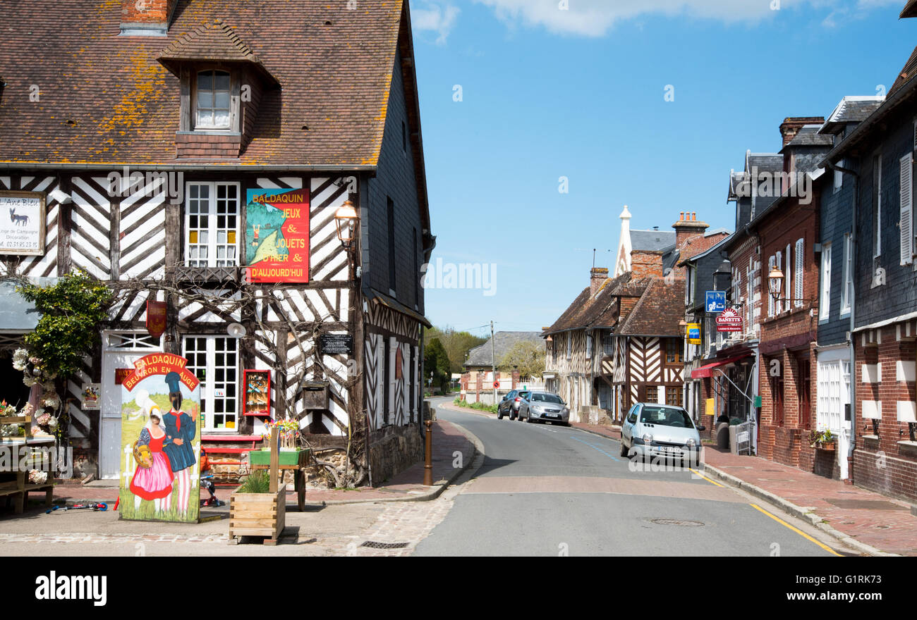 Pretty French village of Beuvron-en-Auge, Pays d'Auge region of ...