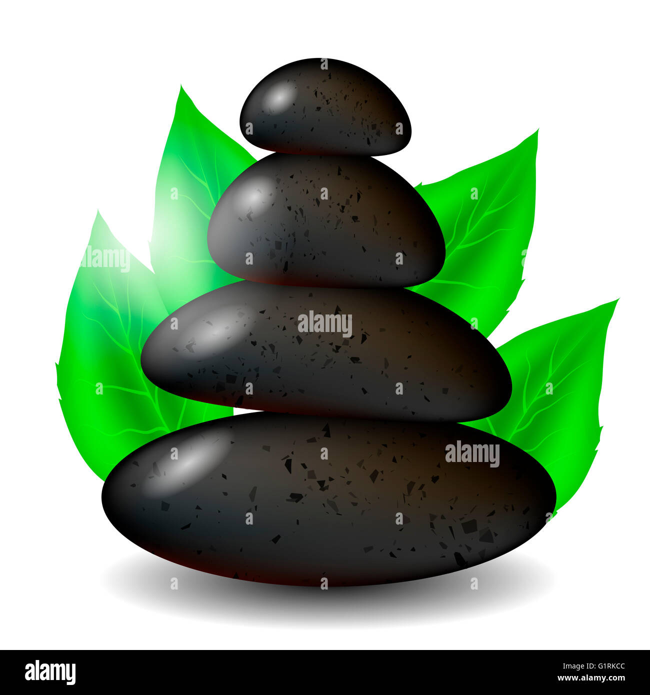 Spa Stones Background with Green Leaves Stock Photo - Alamy