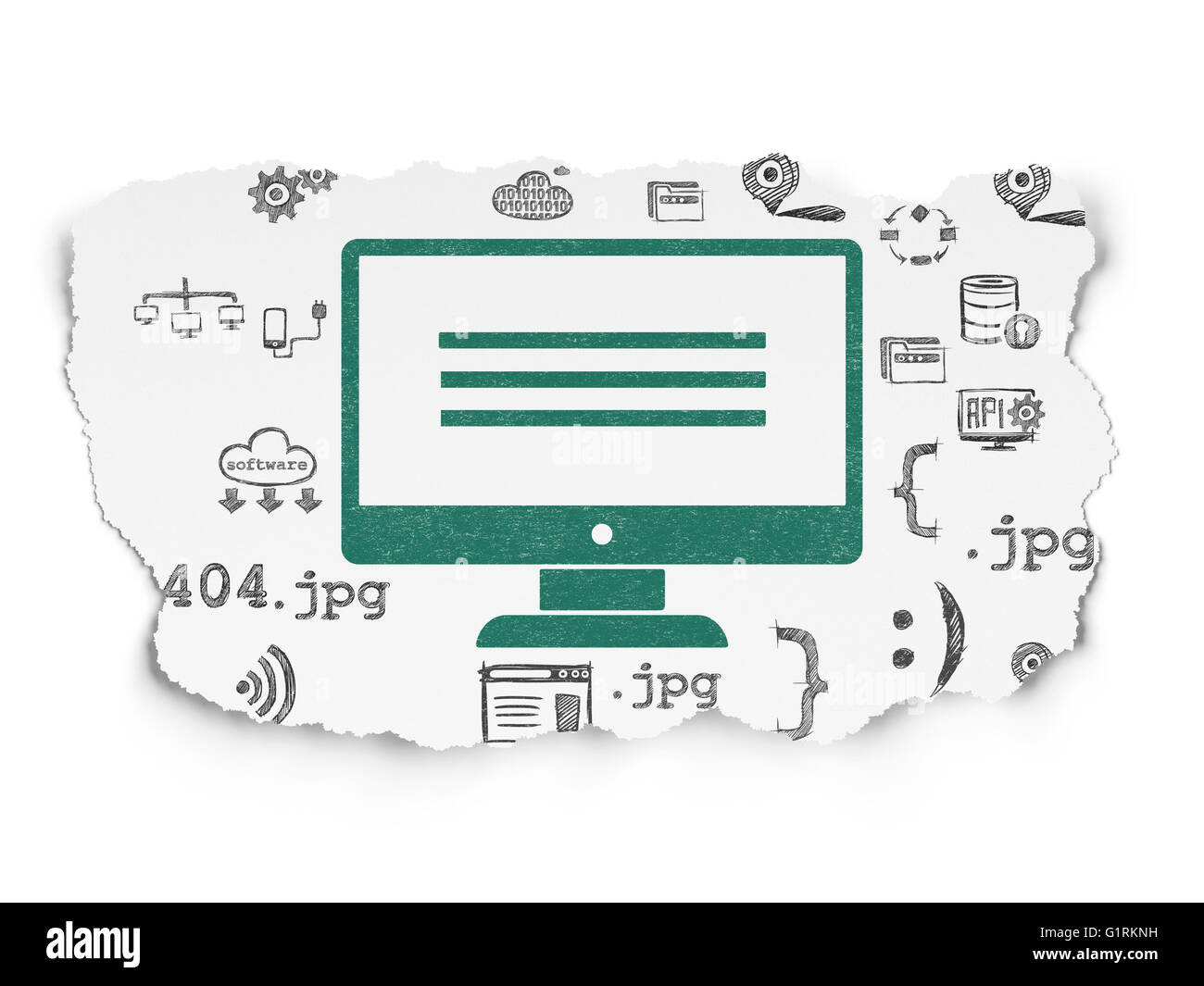 Software concept: Monitor on Torn Paper background Stock Photo - Alamy