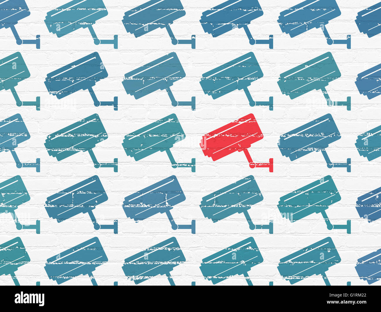 Safety concept: cctv camera icon on wall background Stock Photo - Alamy