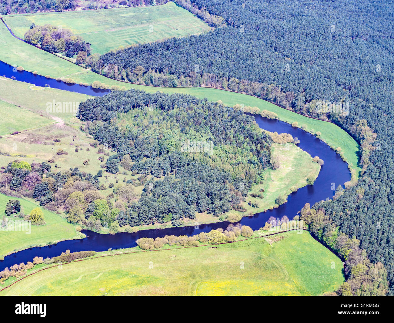 River Aller west of Celle, meadows, forest, Celle, Germany Stock Photo ...
