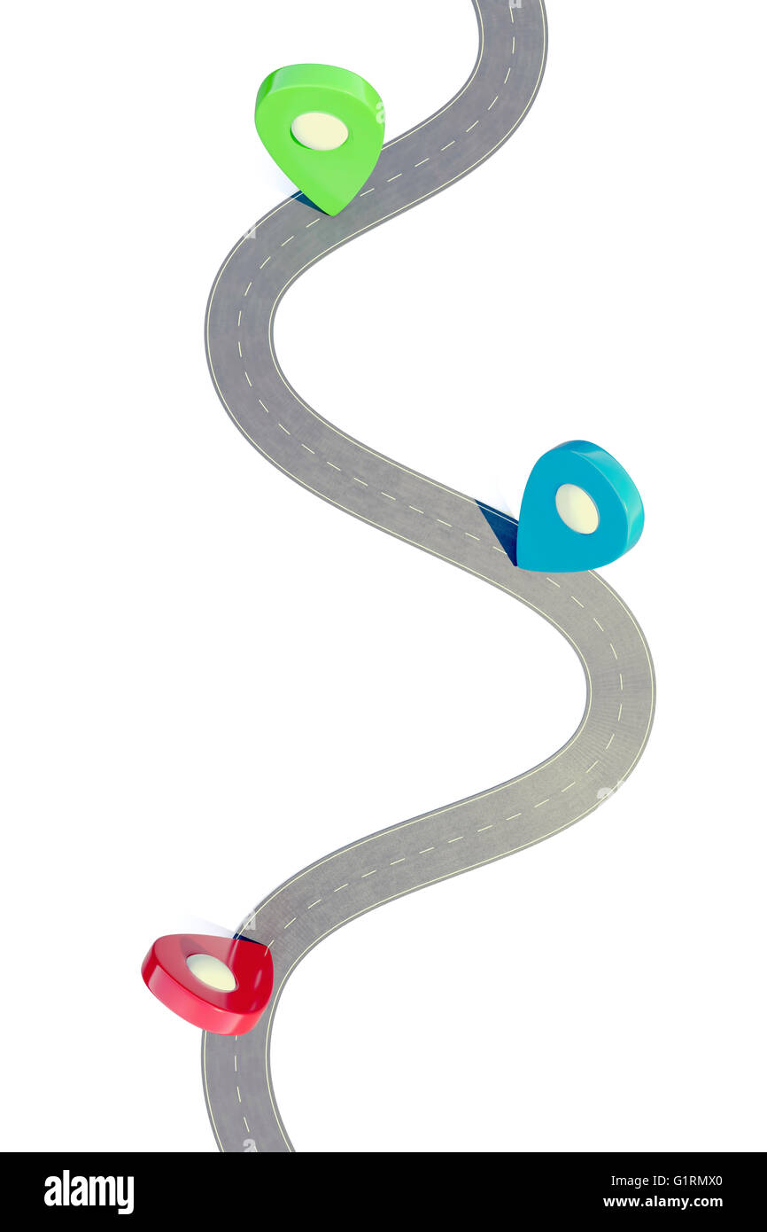 Road with colorful pinpointer. 3d illustration Stock Photo - Alamy